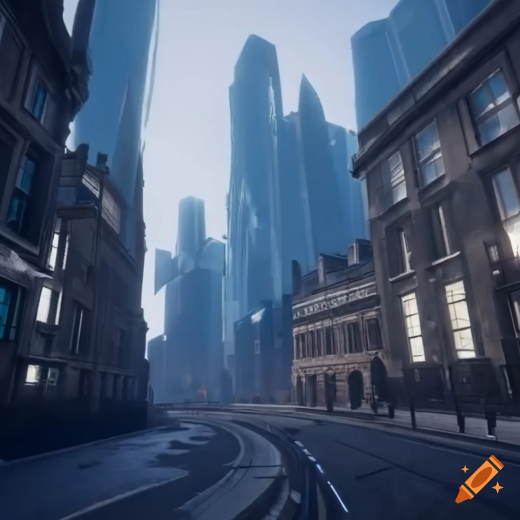 Sci-fi london street blending historical houses and futuristic ...