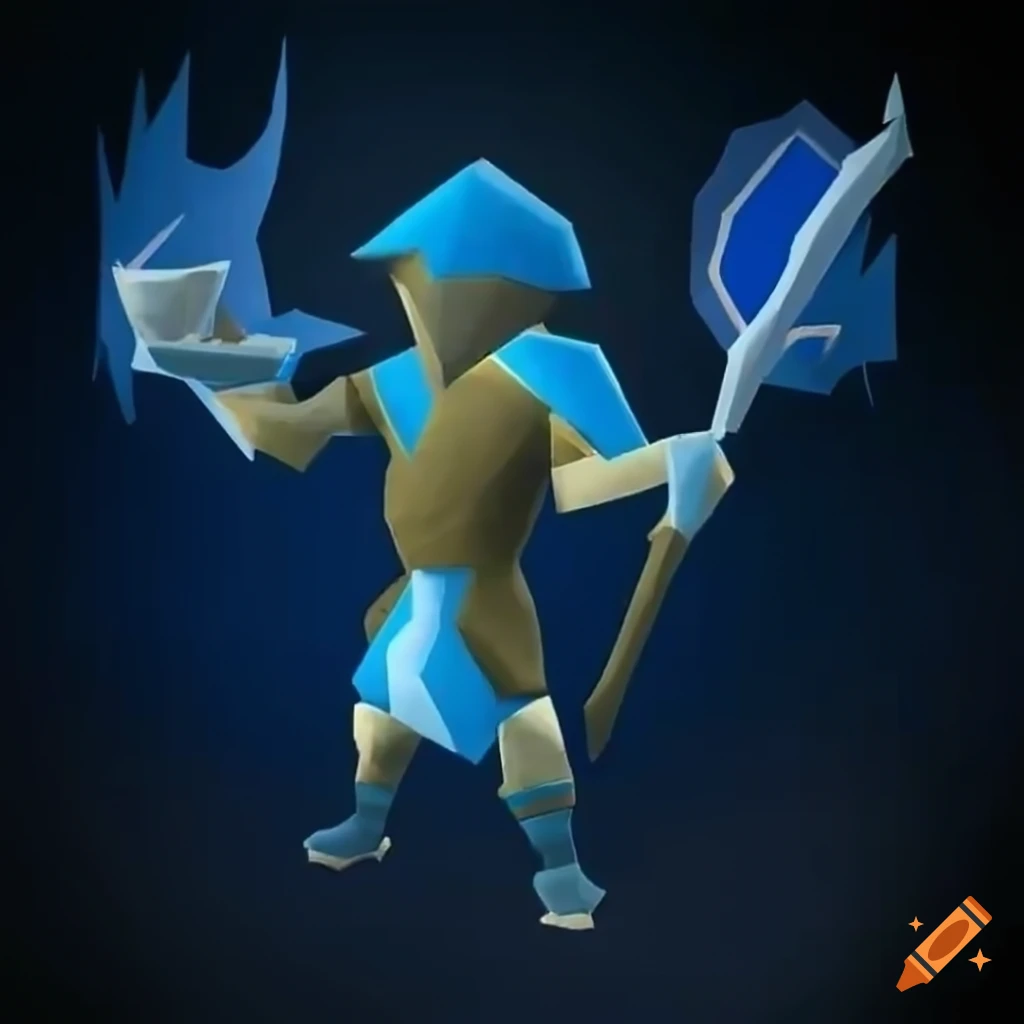Oldschool RuneScape skilling adventurer in blue attire on Craiyon