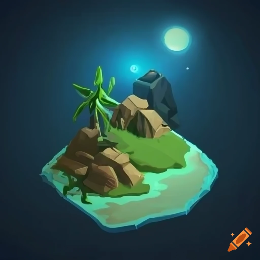 Isometric rpg of a deserted island at night on Craiyon