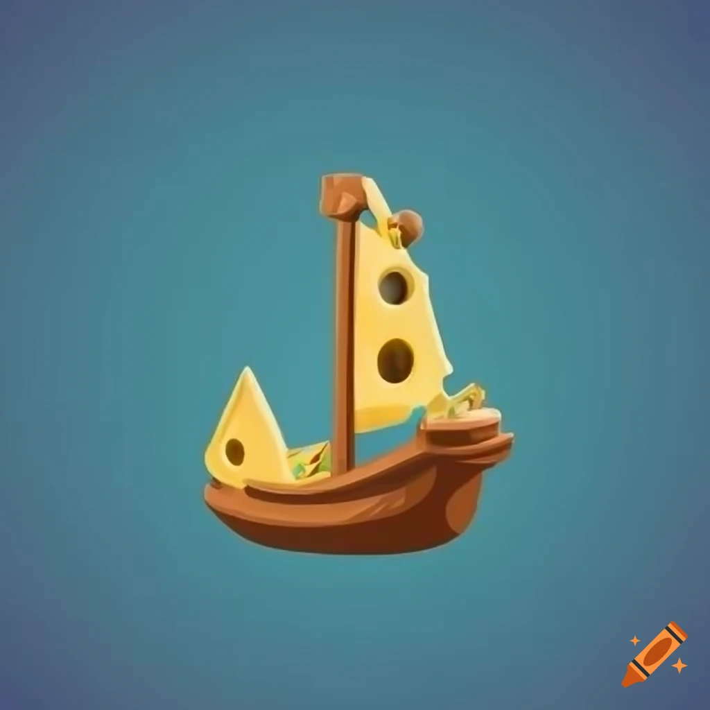 Cheese ship icon art with character figurine for 2d video game on Craiyon