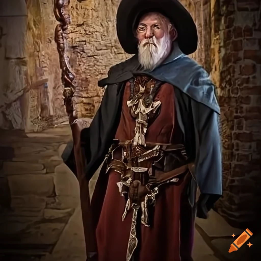Portrait of a powerful middle-aged wizard named Harry in a fantasy ...