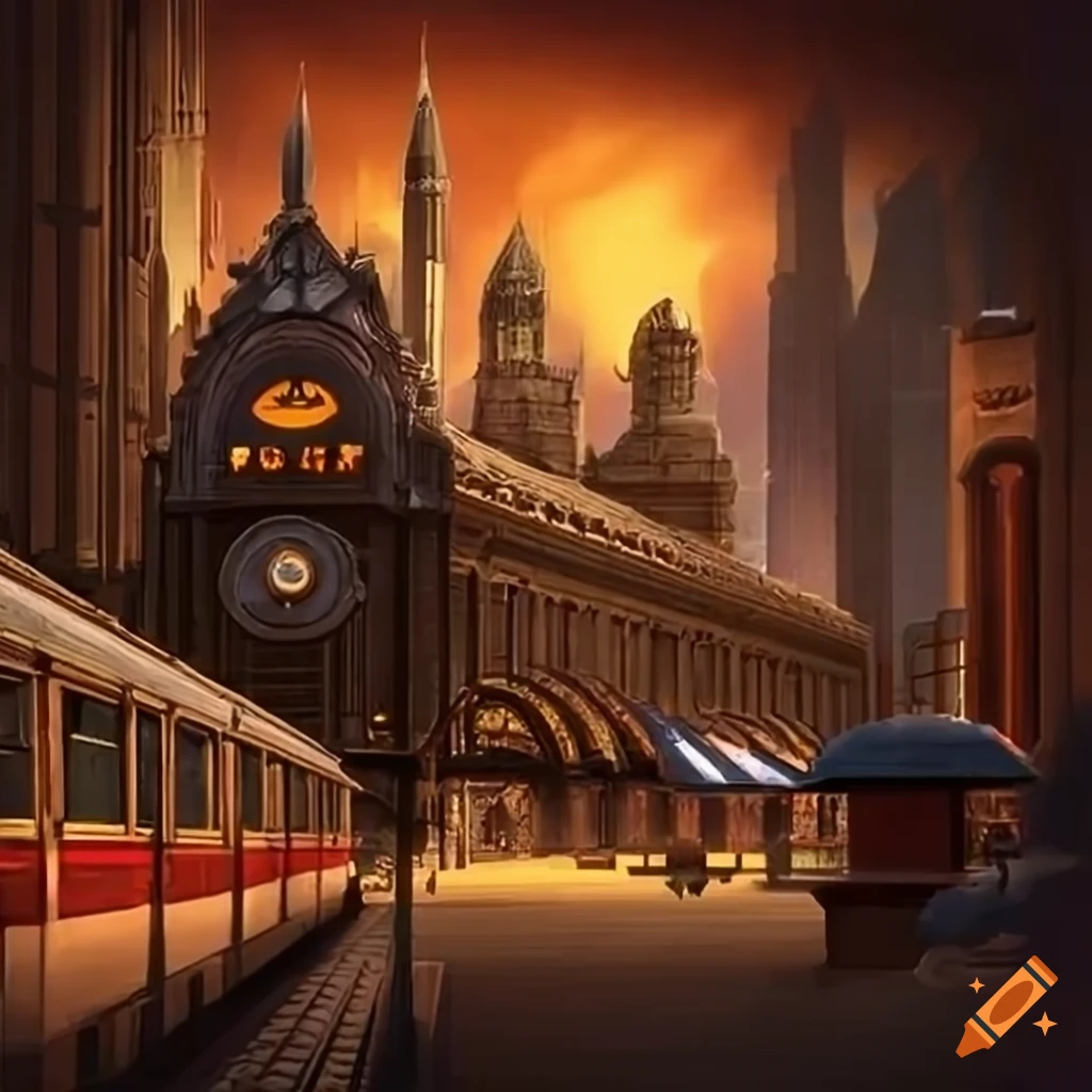 Fantasy city train station inspired by dungeons and dragons on Craiyon