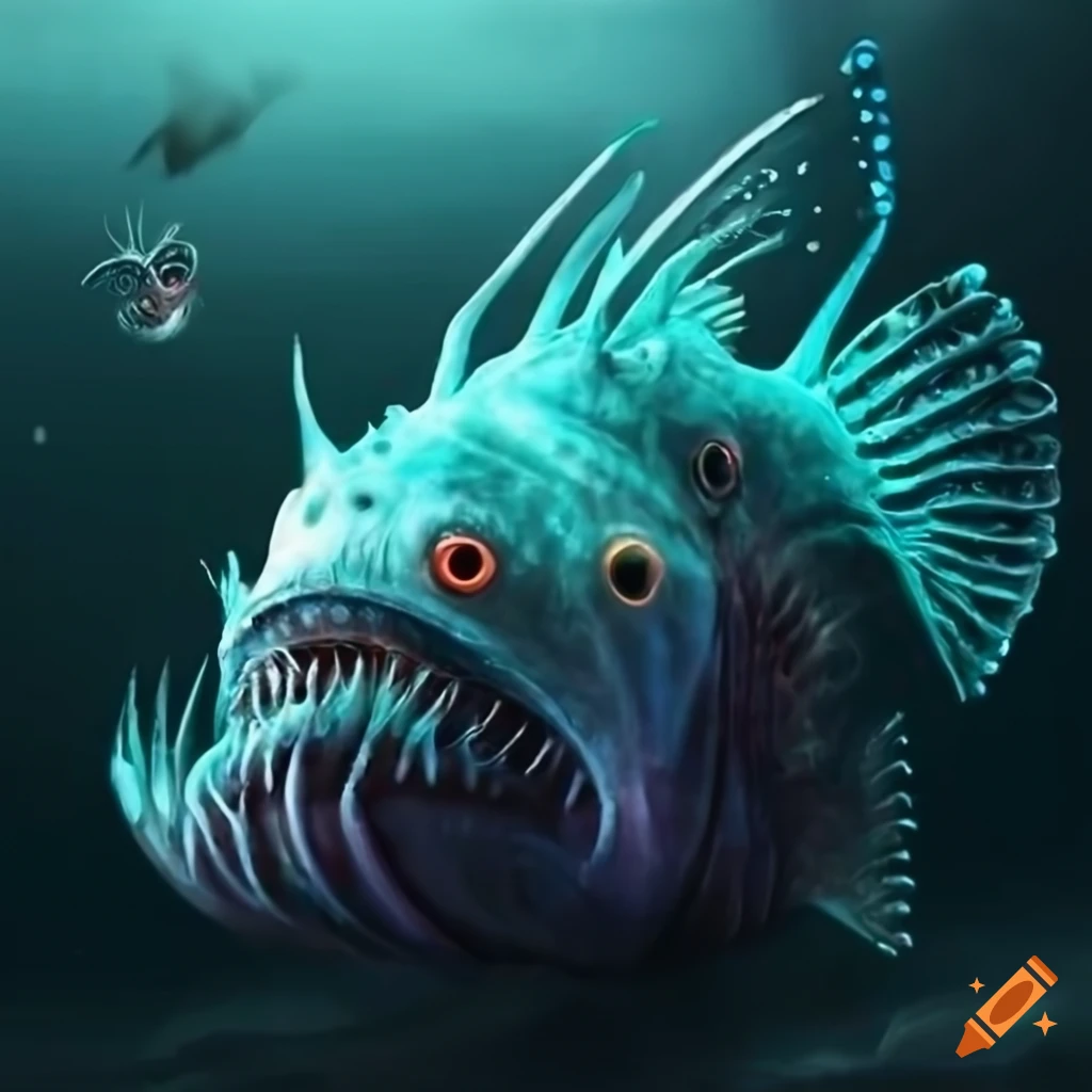Deep sea anglerfish glowing in the dark on Craiyon