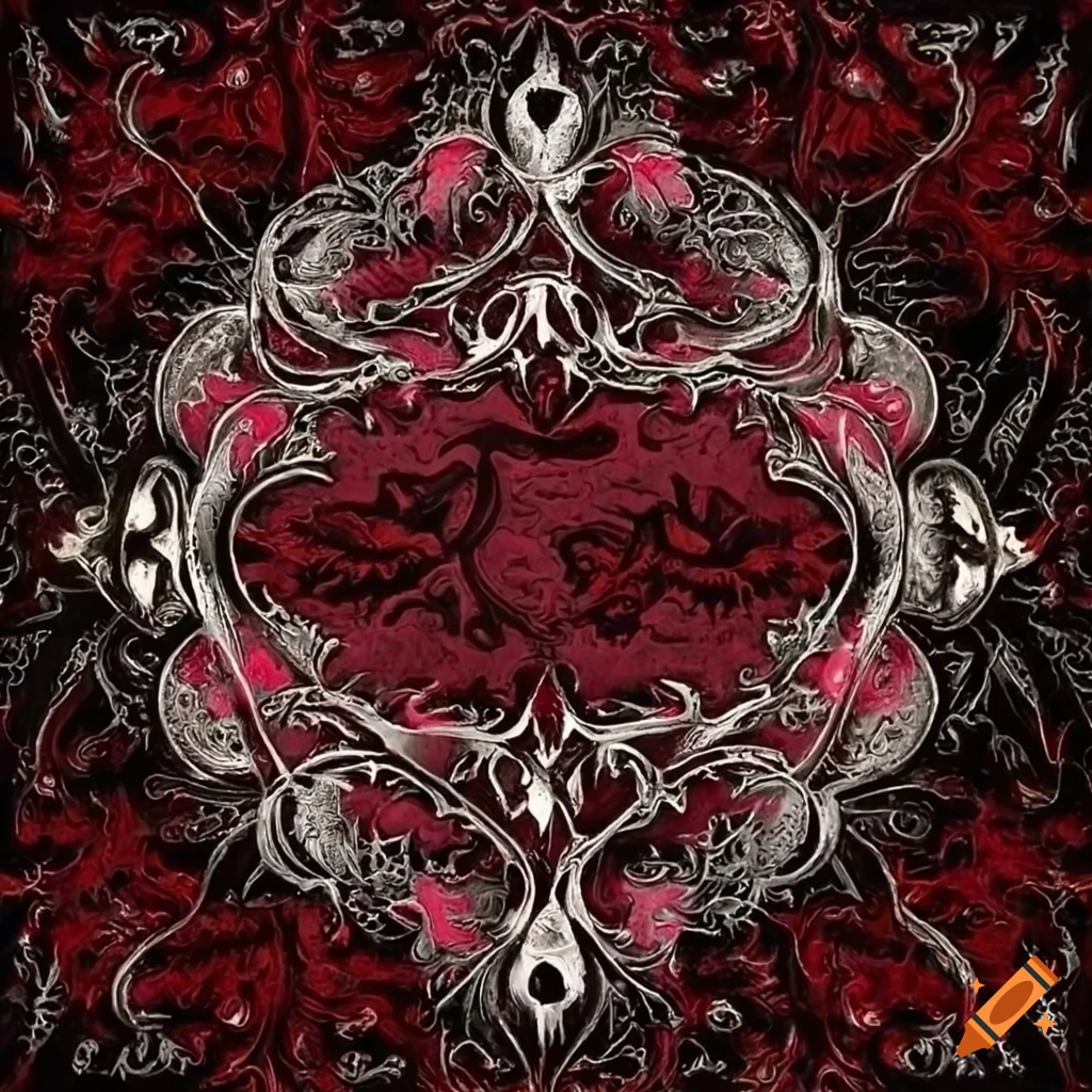 Gothic metal emblem design with crimson leaves and detailed leaves on ...