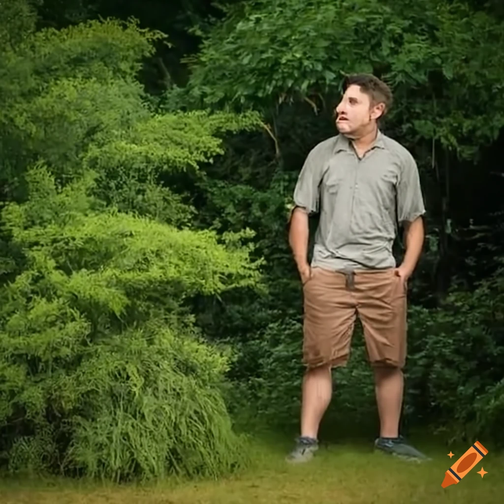 Annoyed man talking to a bush on Craiyon