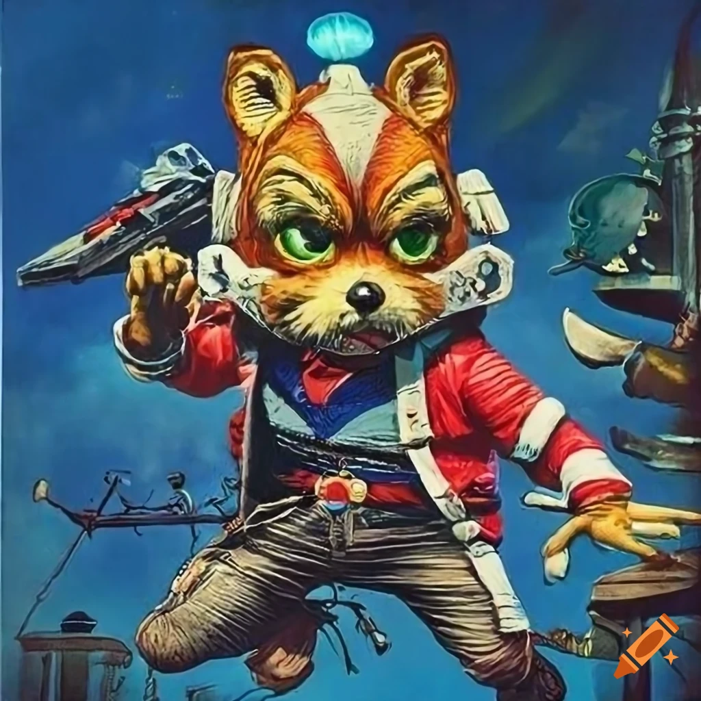 Intricate details in a vintage star fox poster inspired by james gurney ...