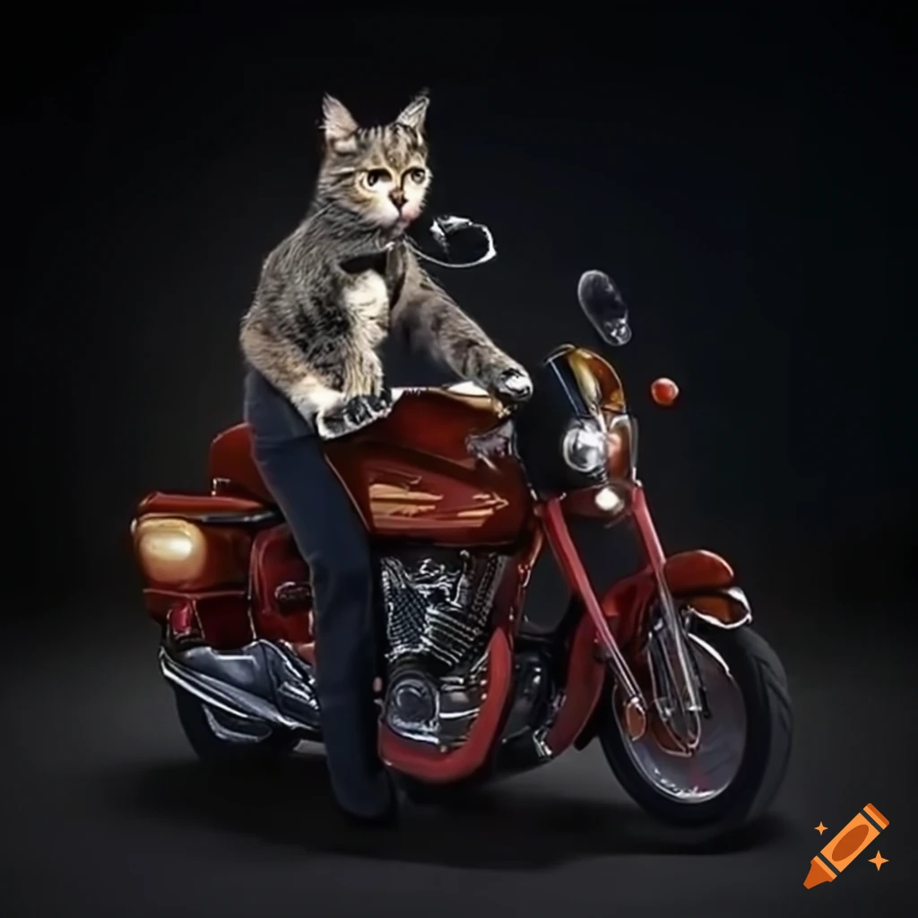 Cat riding a motorcycle on Craiyon