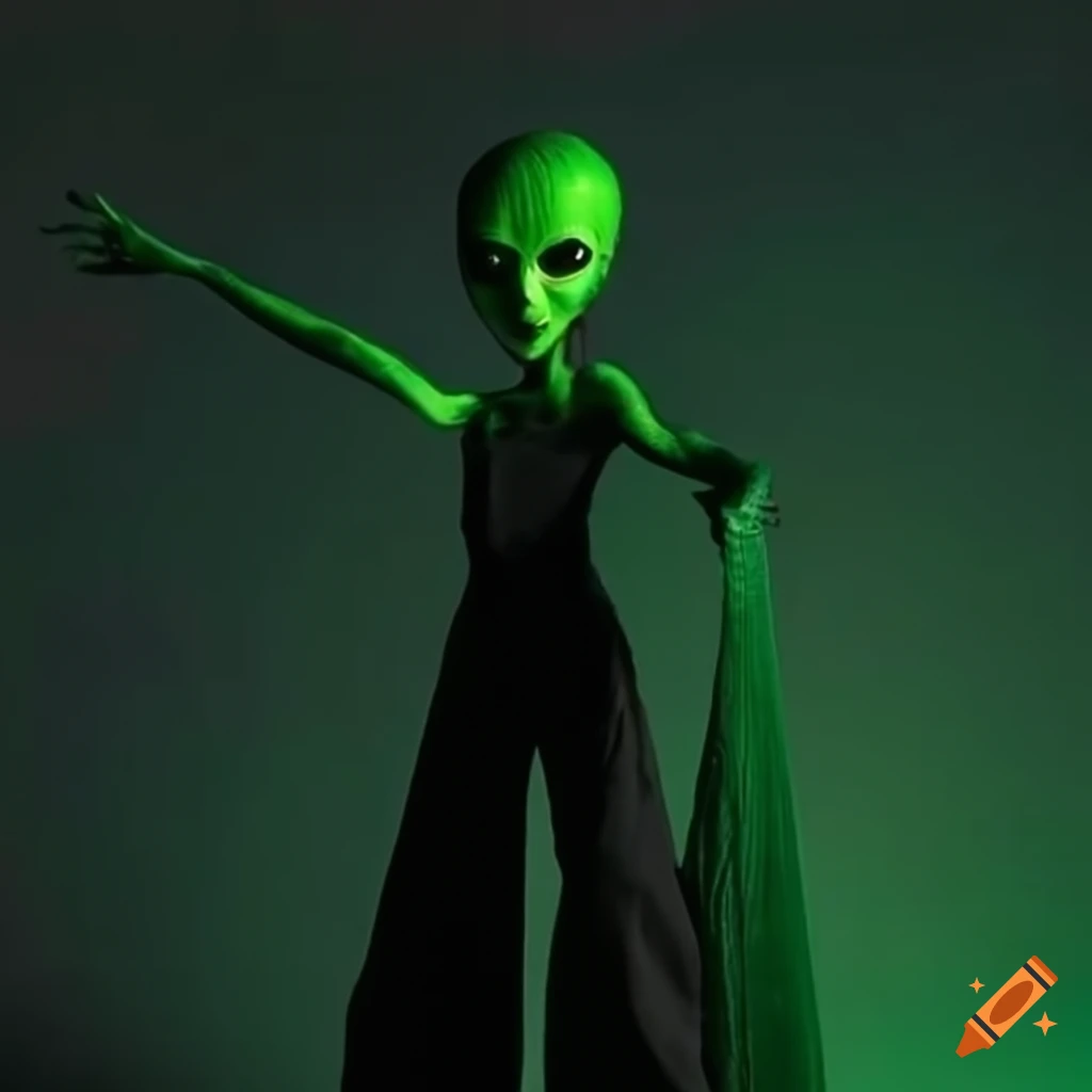 Alien with green skin wearing black jeans on Craiyon