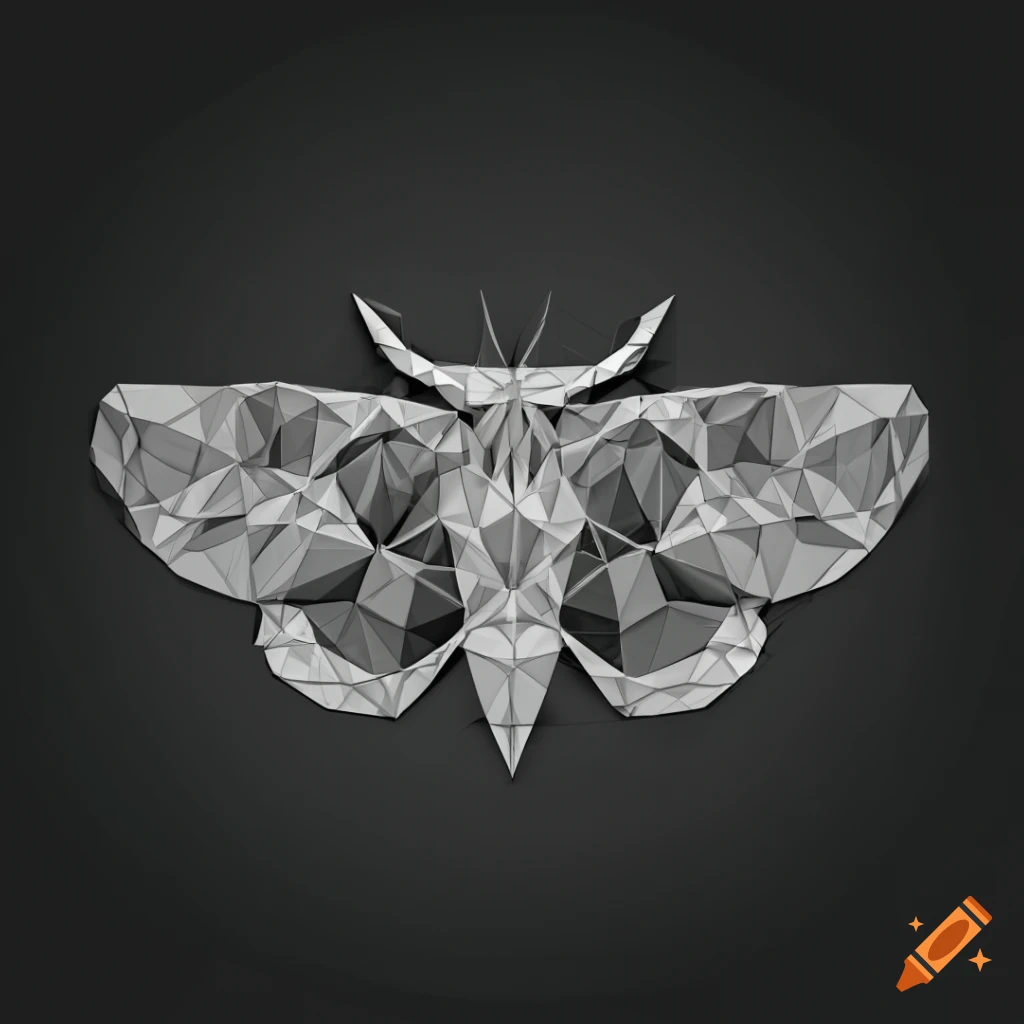 Black and white low-poly line-art of a moth for branding on Craiyon