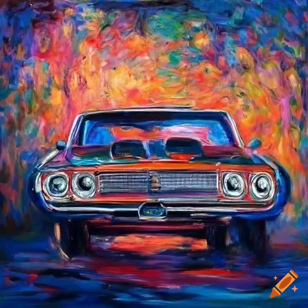 Muscle car in a scene reminiscent of claude monet's style on Craiyon