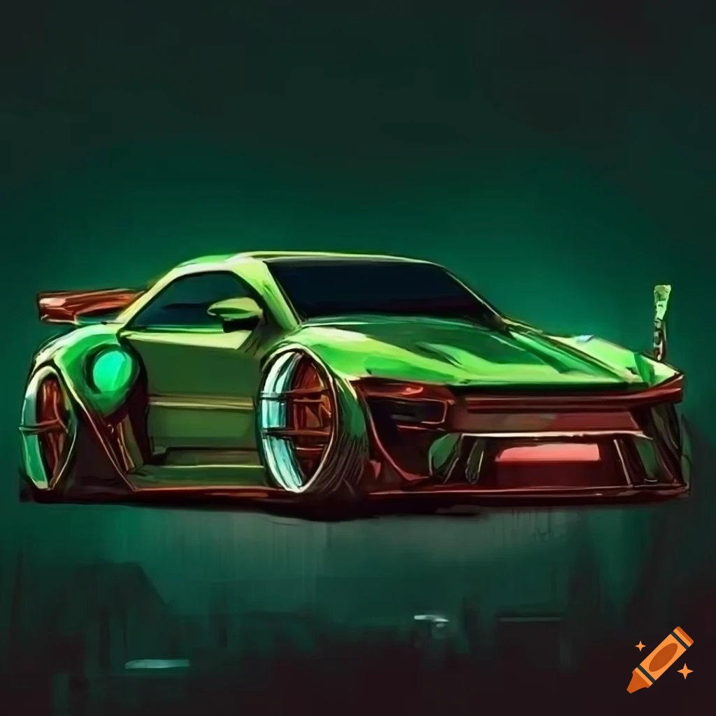 JDM sportscar cyberpunk sketch with aggressive green widebody on Craiyon