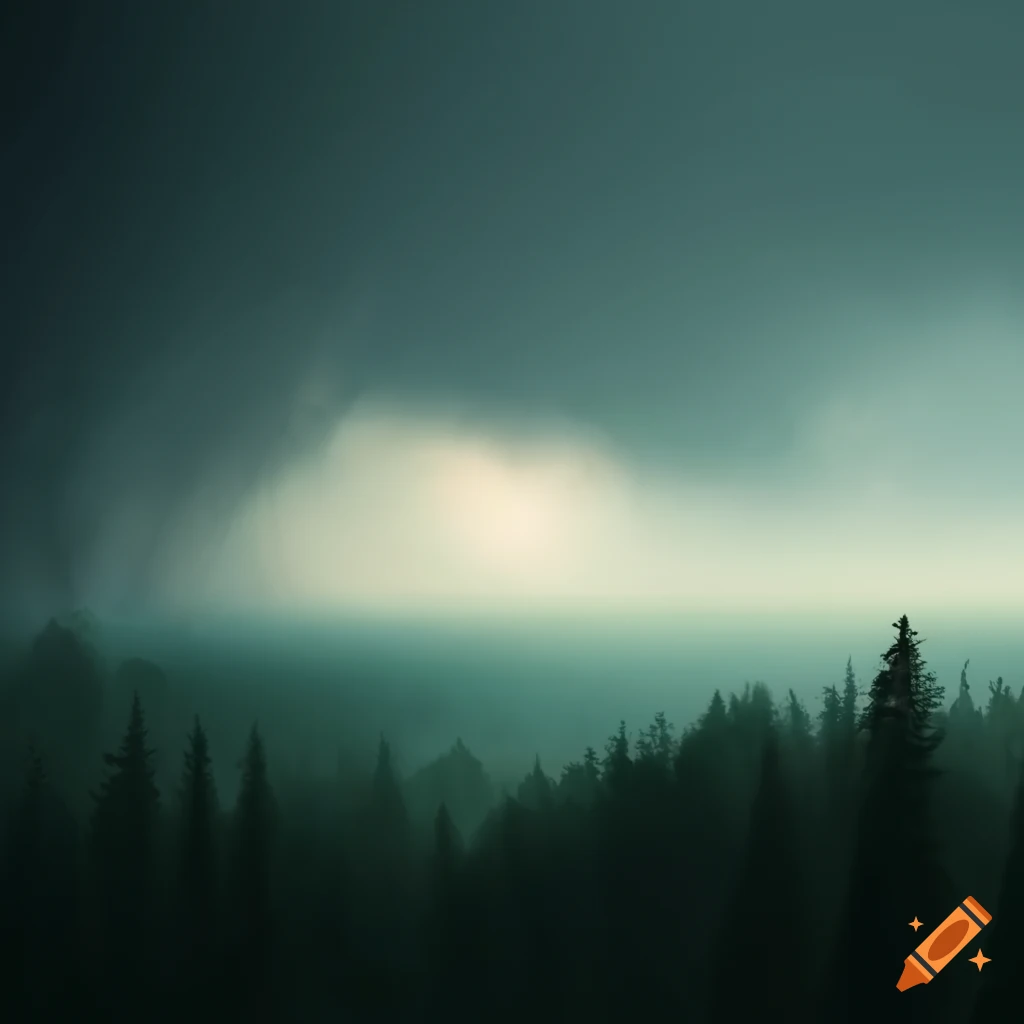 Forest during a storm with strong winds on Craiyon