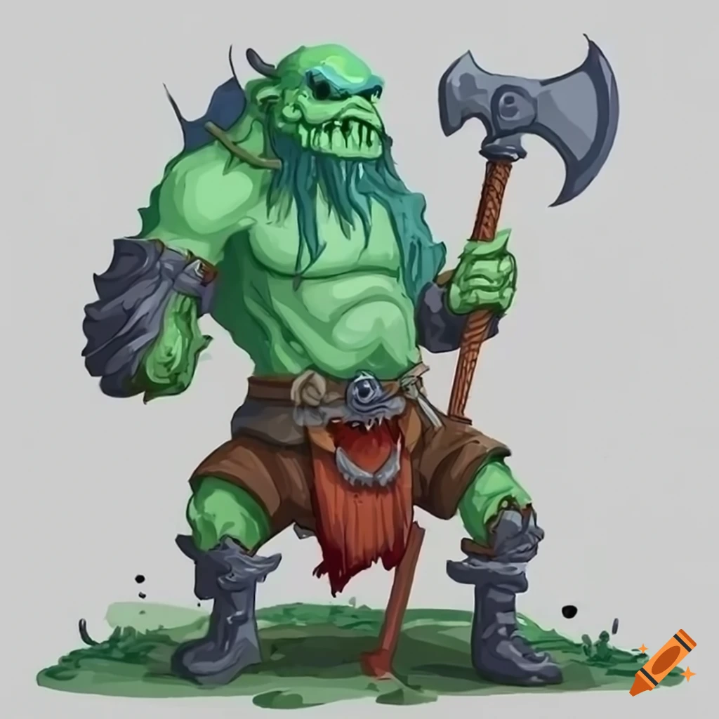 Slime barbarian monster surrounded by weapons on Craiyon