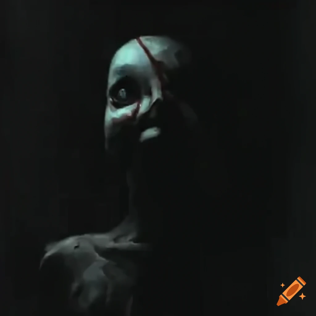 Uncanny odd humanoid rabbit with twisted elongated face in a hallway at ...