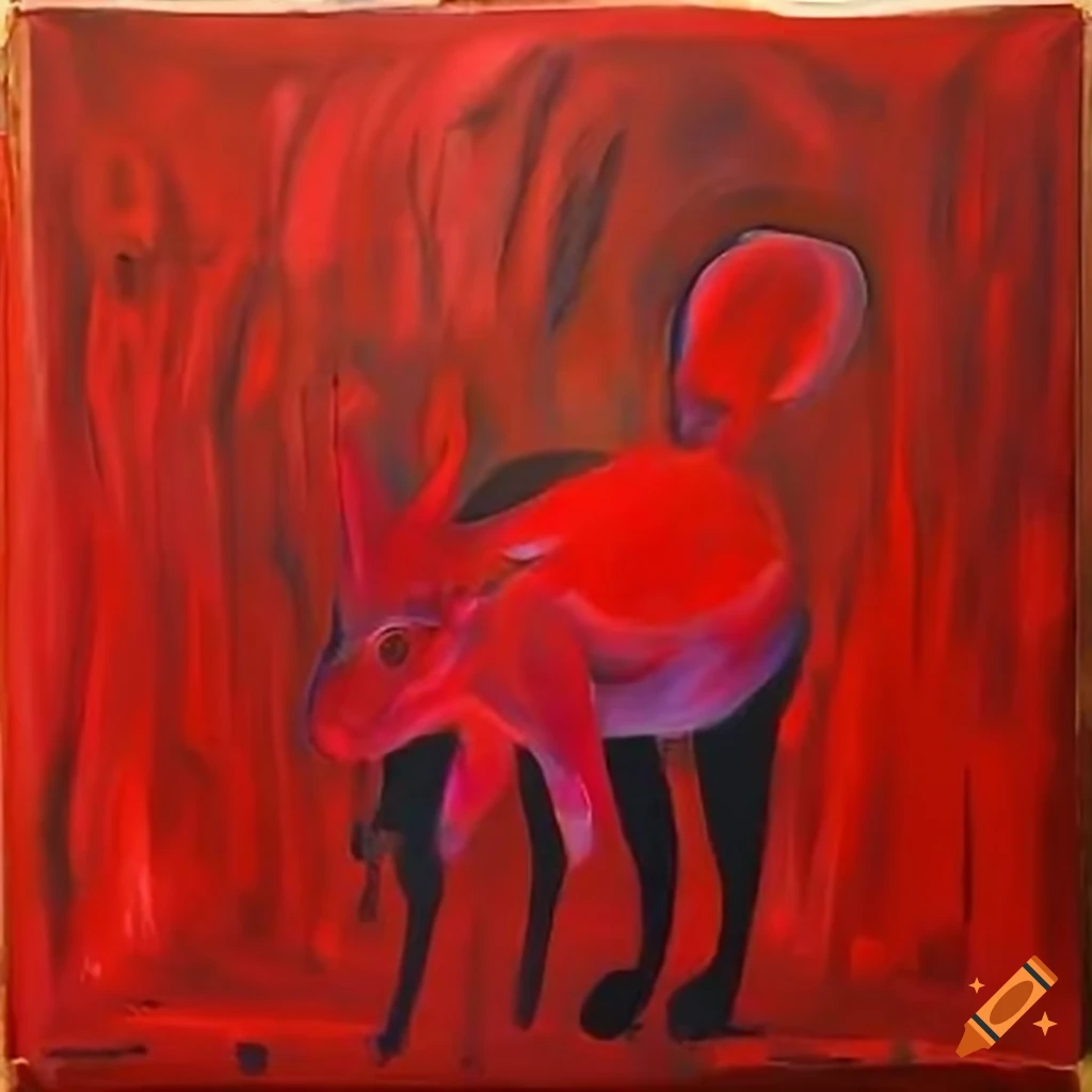 Expressionist oil painting with red silhouettes of animals on Craiyon