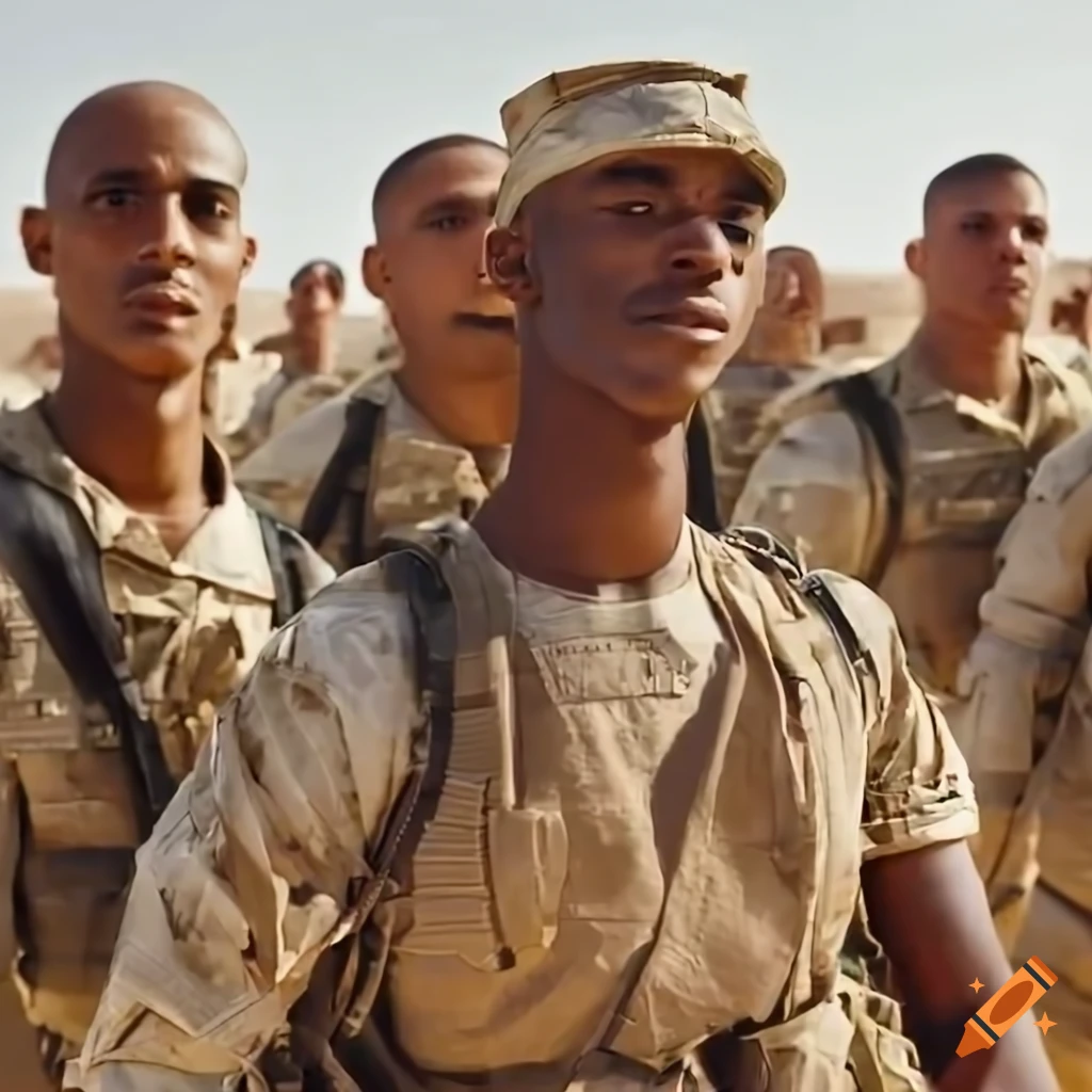 New army soldiers in a desert military base under the sun on Craiyon