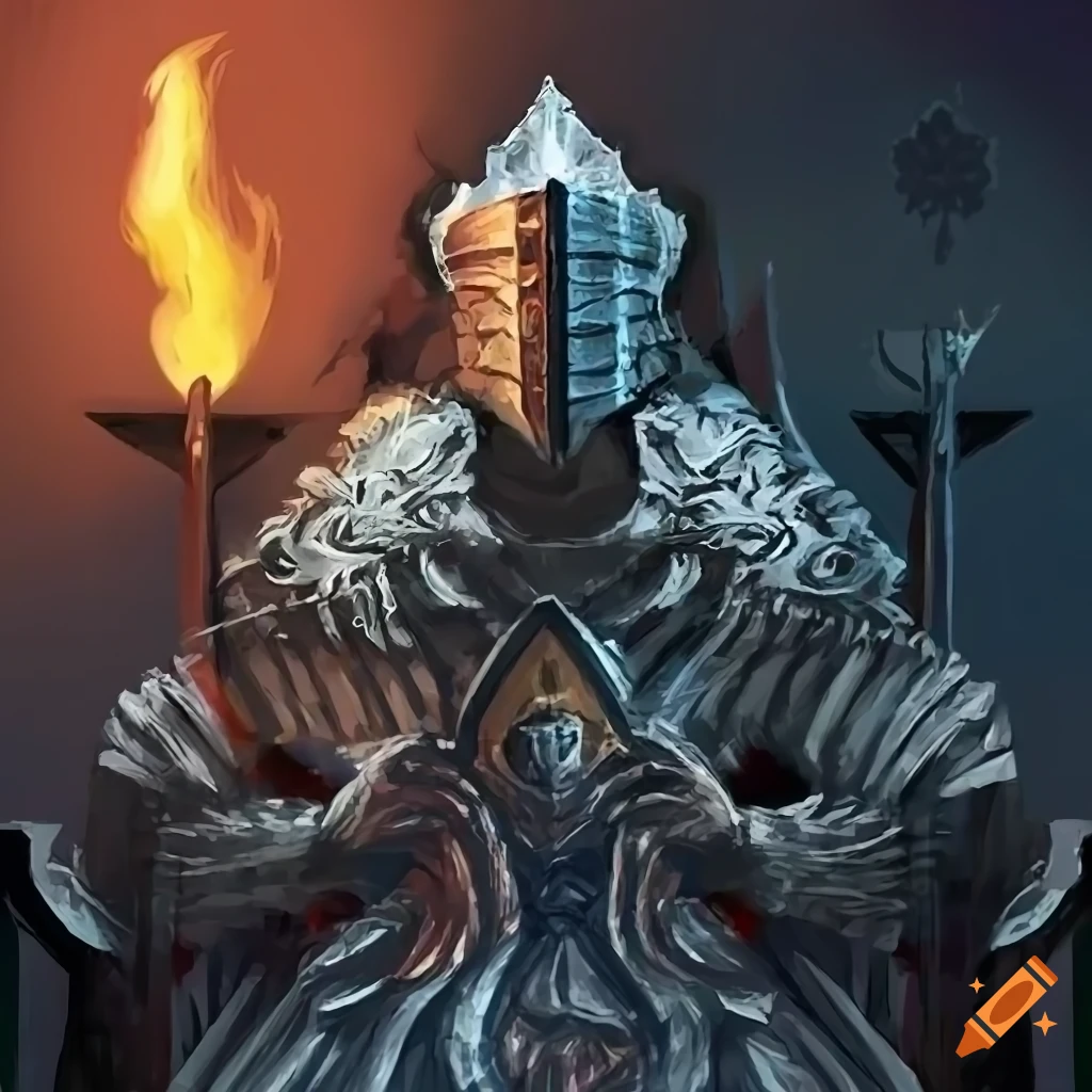 Fierce and enigmatic knight 'lord curtis' on a throne with mystical ...