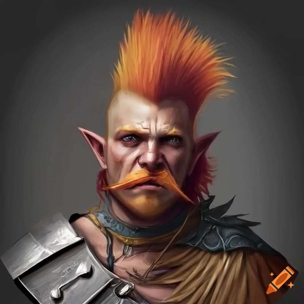Fantasy portrait of a male halfling fighter with a mohawk and mustache ...