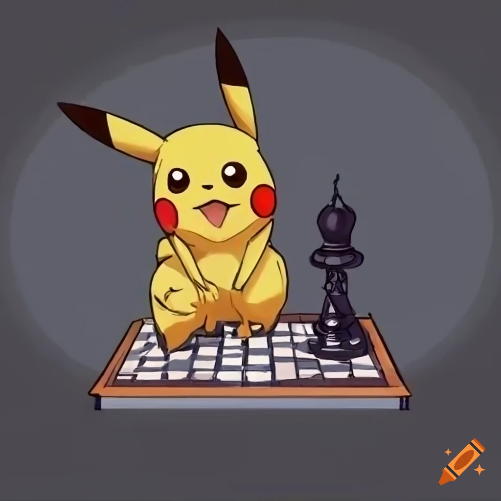 Pikachu playing chess in old school anime style on Craiyon
