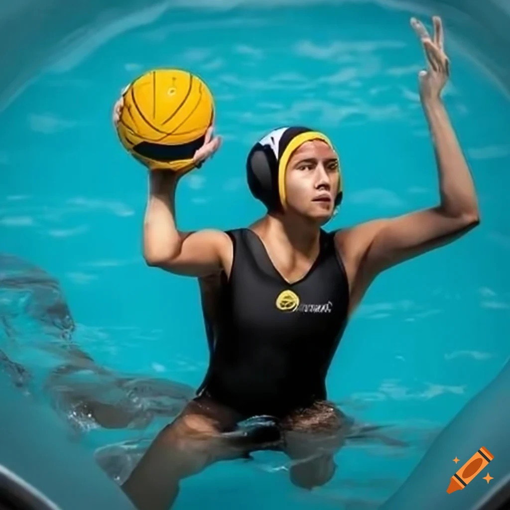Water polo swimsuit in yellow and black with logo on the right side on ...
