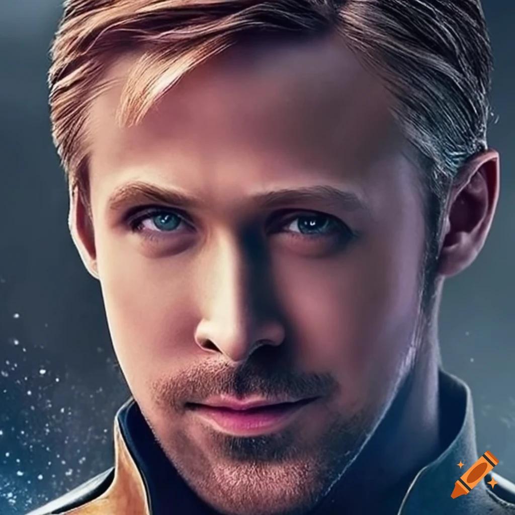 Romantic movie poster with Ryan Gosling and India Eisley in Star Trek Discovery on Craiyon