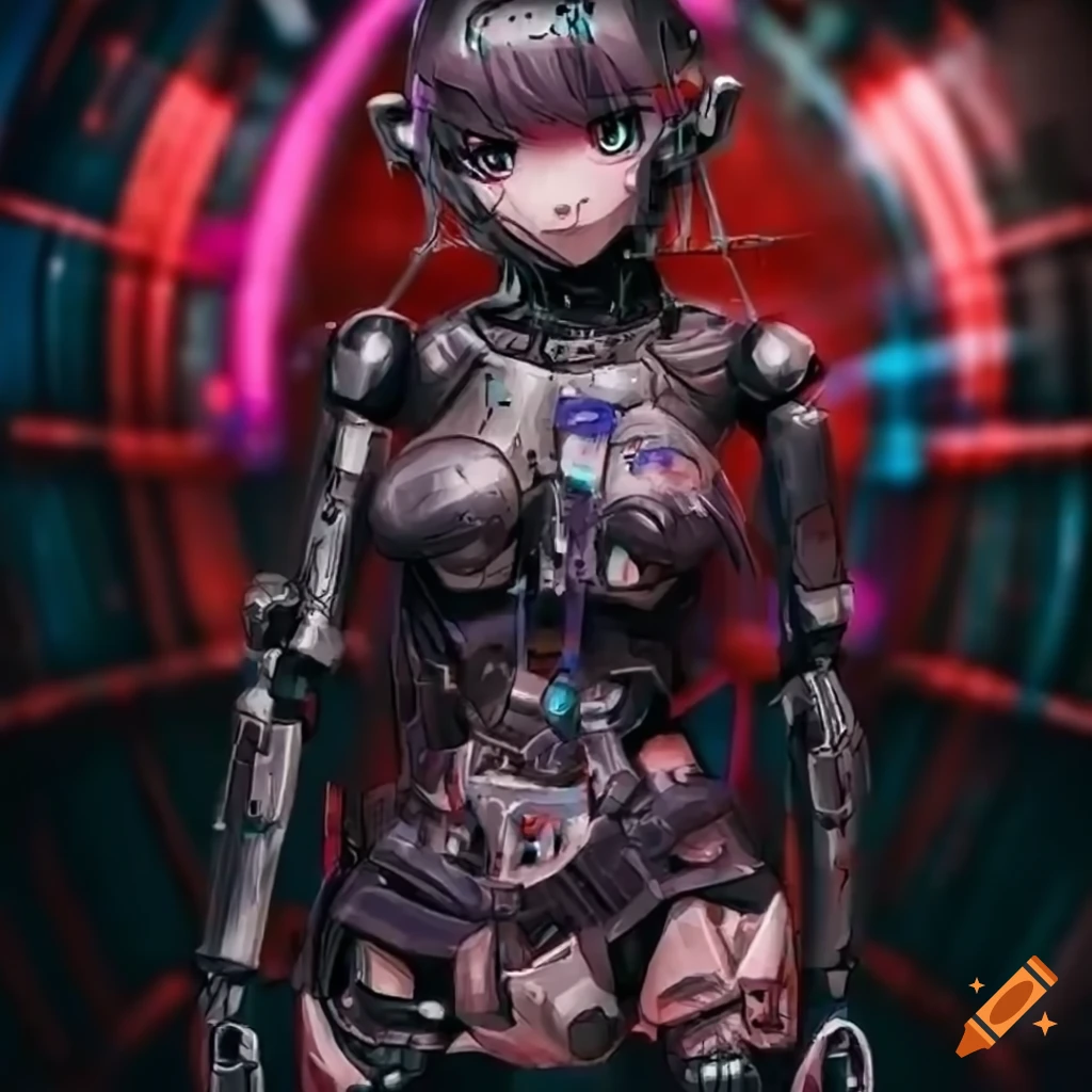 Anime girl robot in tattered clothing on Craiyon