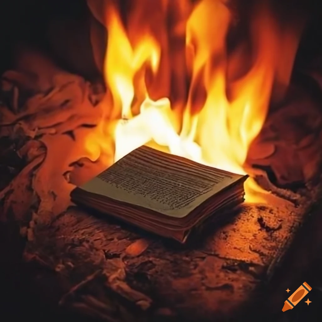Burning old book in a garden on Craiyon