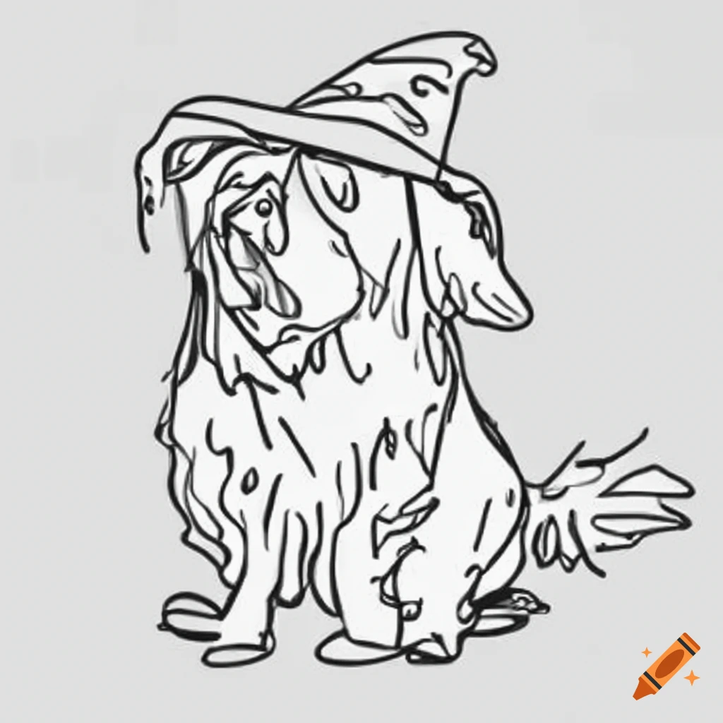 One line drawing of a golden retriever as a wizard on Craiyon
