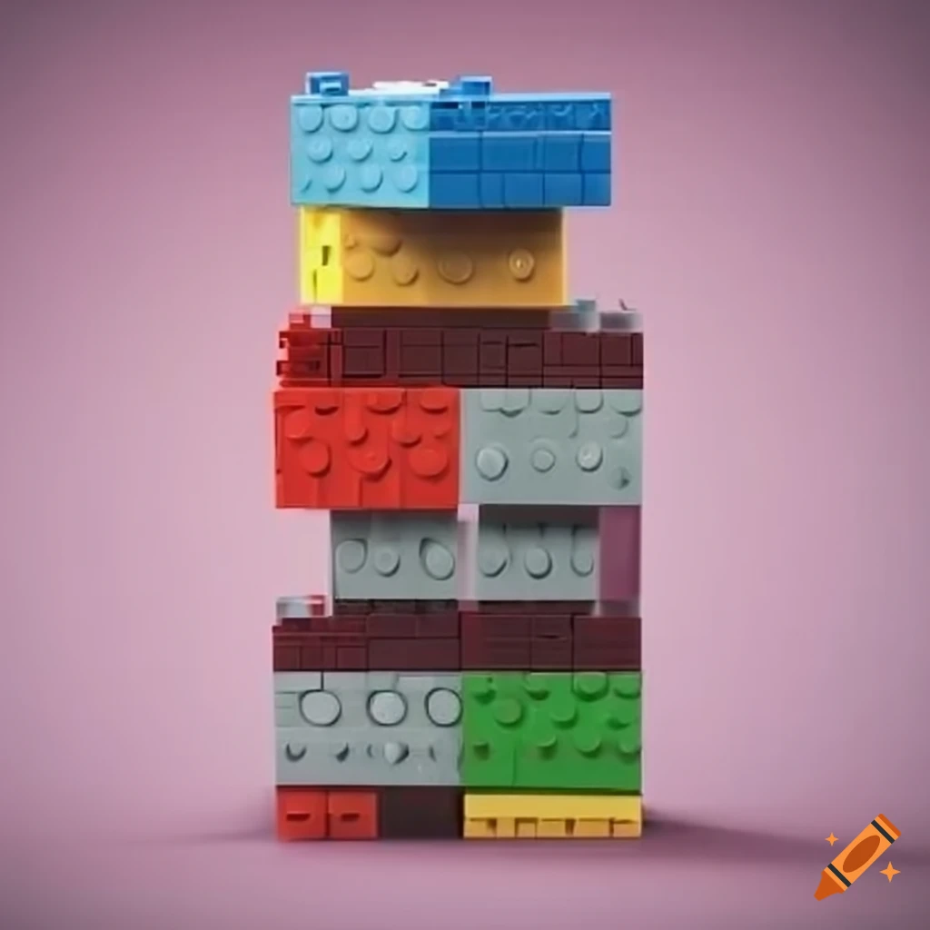 Lego bricks in three different colors stacked and separated on Craiyon