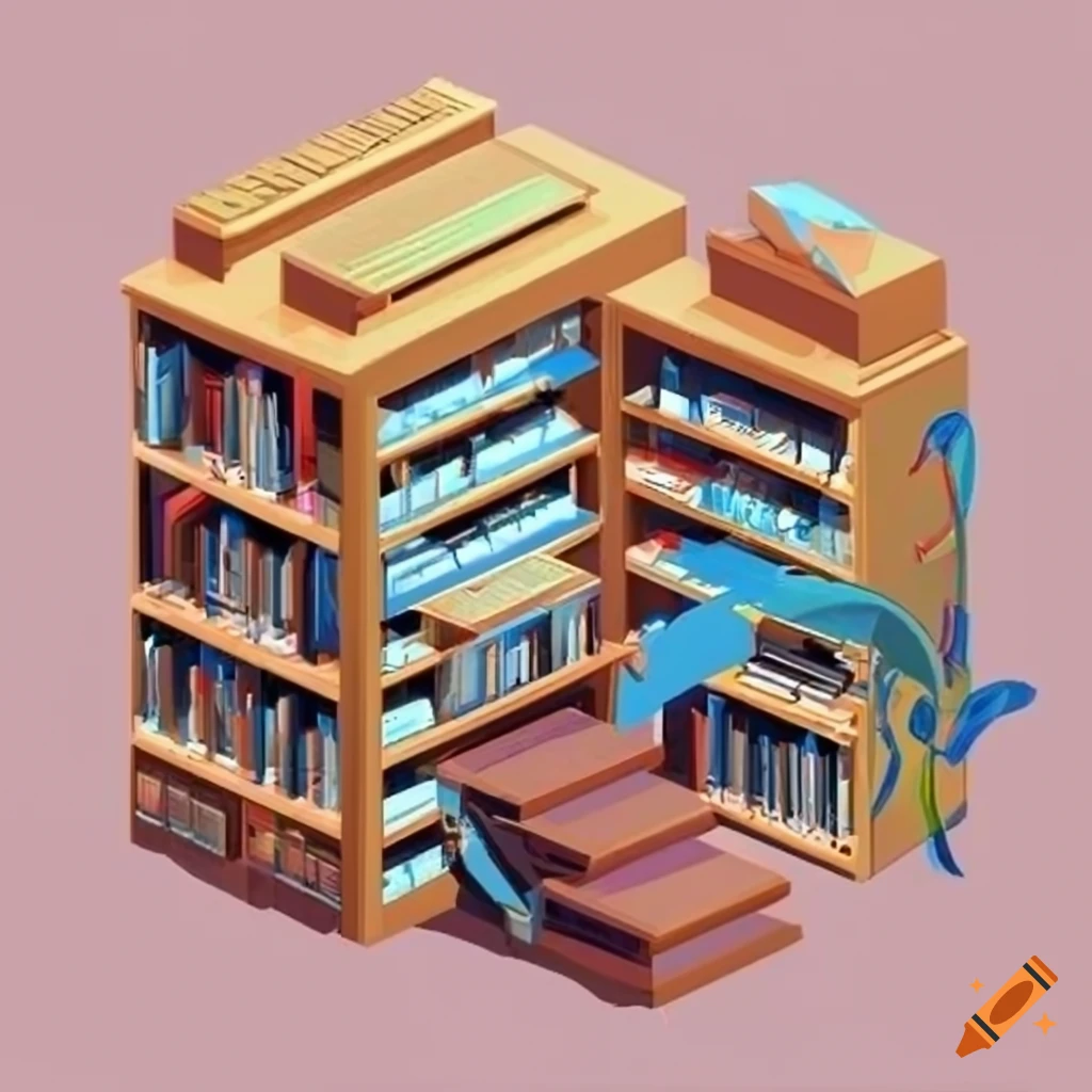 Isometric view of a library on Craiyon