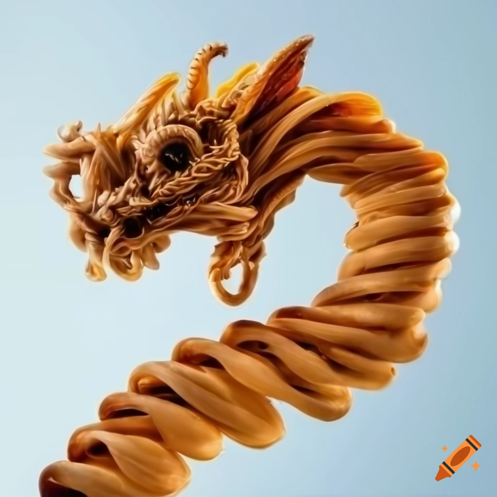 Dragon-shaped noodle strand on white background in high resolution on ...