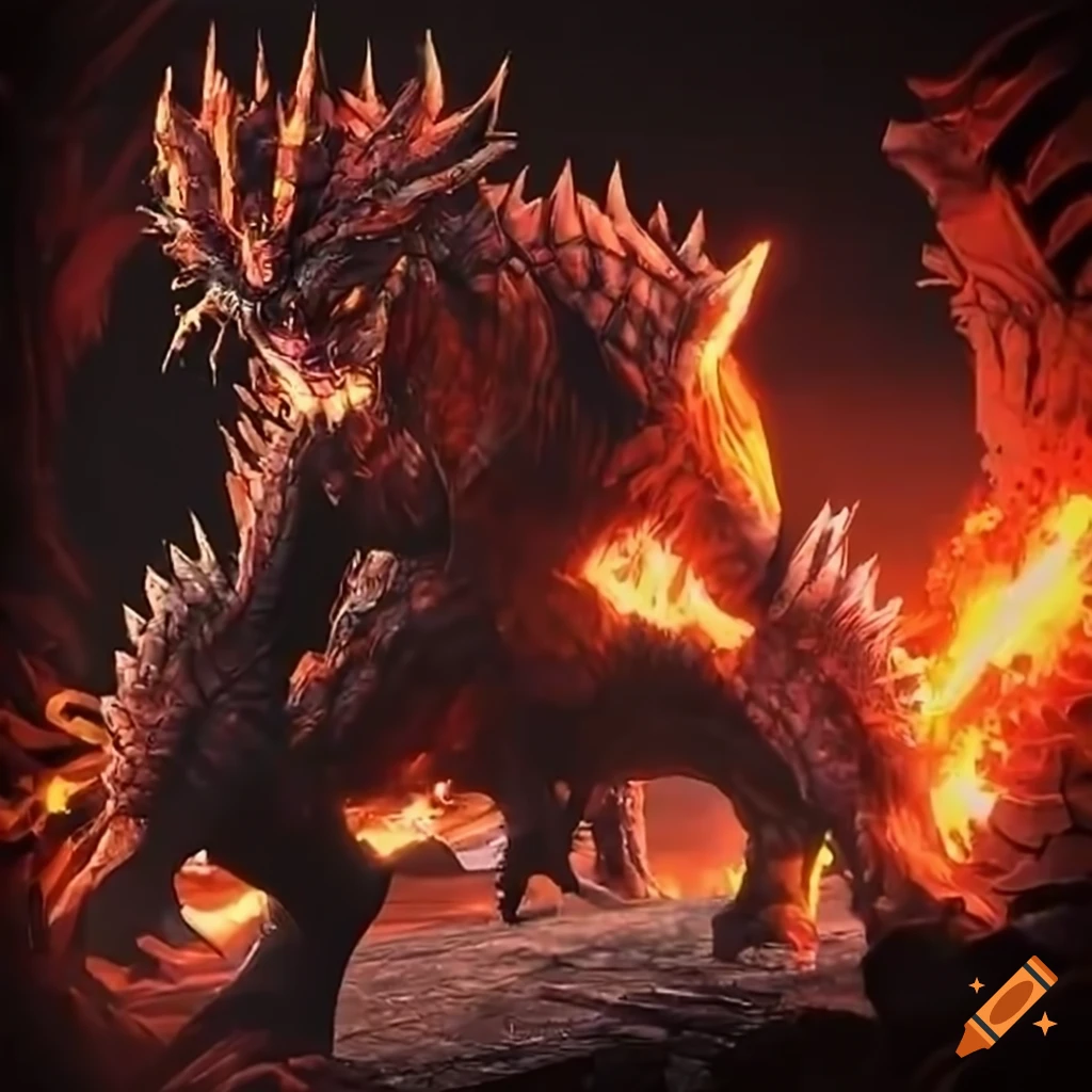 Monster Hunter Rathalos showcasing enhanced fire abilities on Craiyon