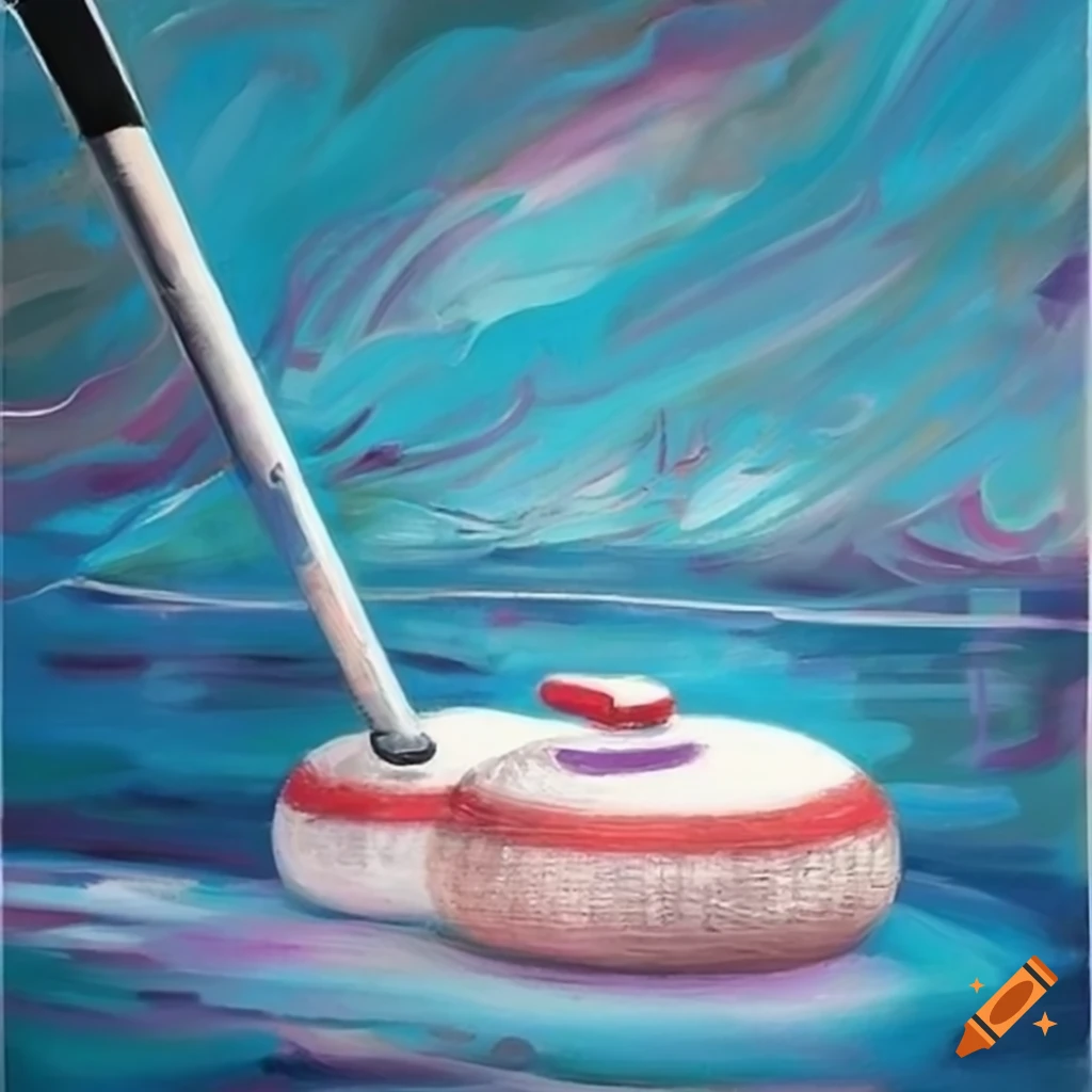 Curling sport depicted in a canvas painting on Craiyon