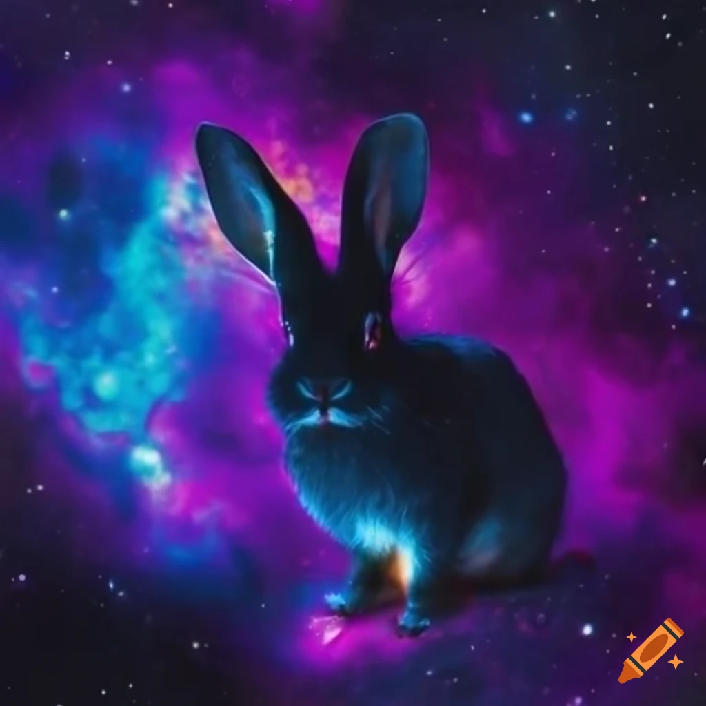 Black bunny in a purple galaxy on Craiyon