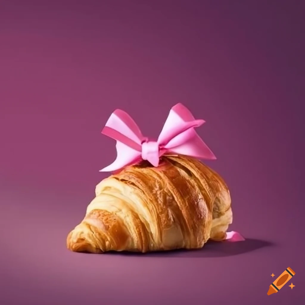 Sweet croissant with a pink bow on Craiyon