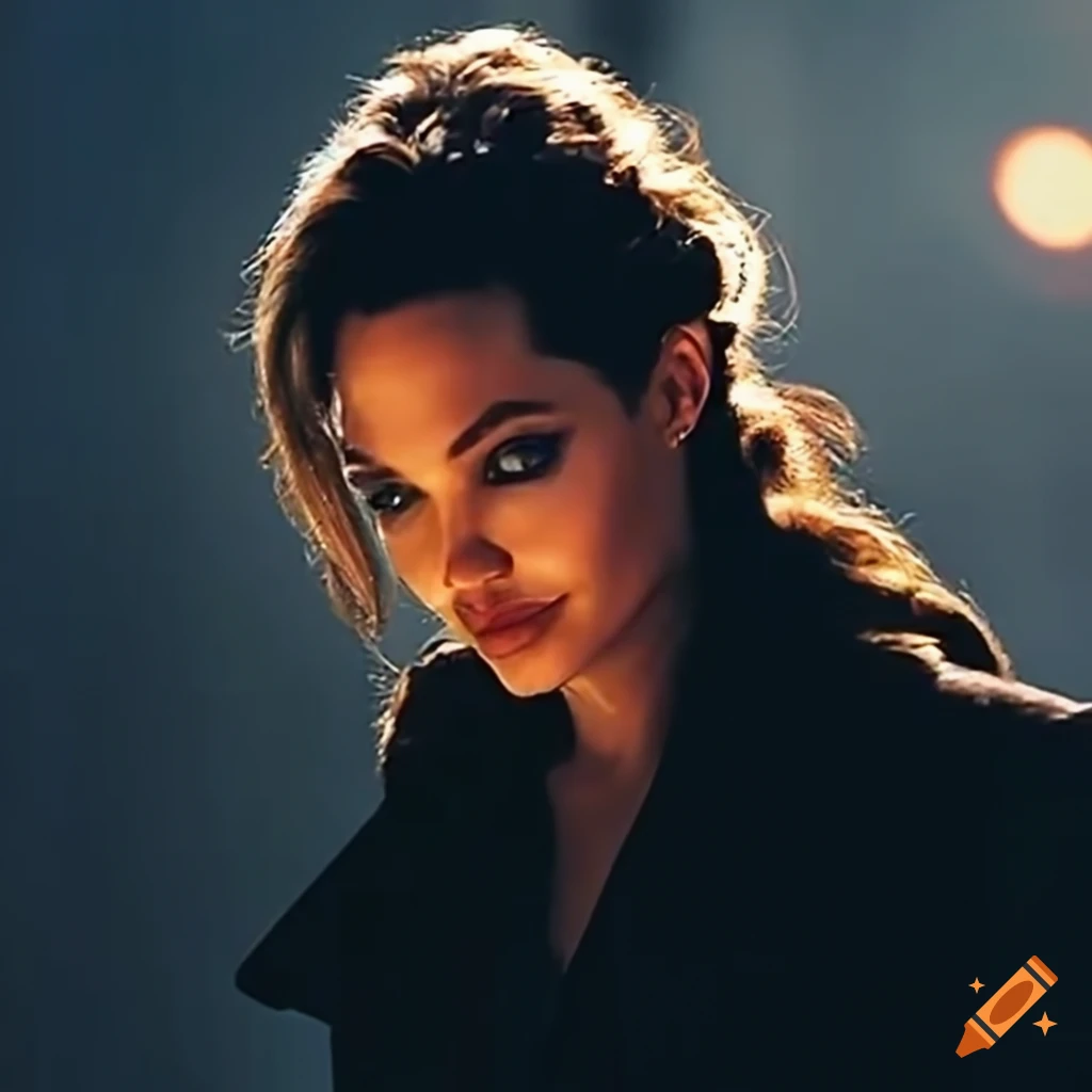Angelina Jolie in action scene from Bladerunner movie on Craiyon