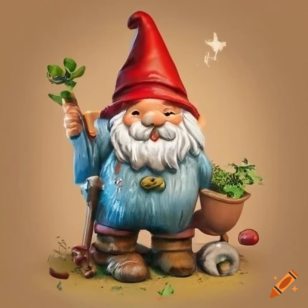 Gnome with spade on Better Gnomes and Gardens magazine cover on Craiyon