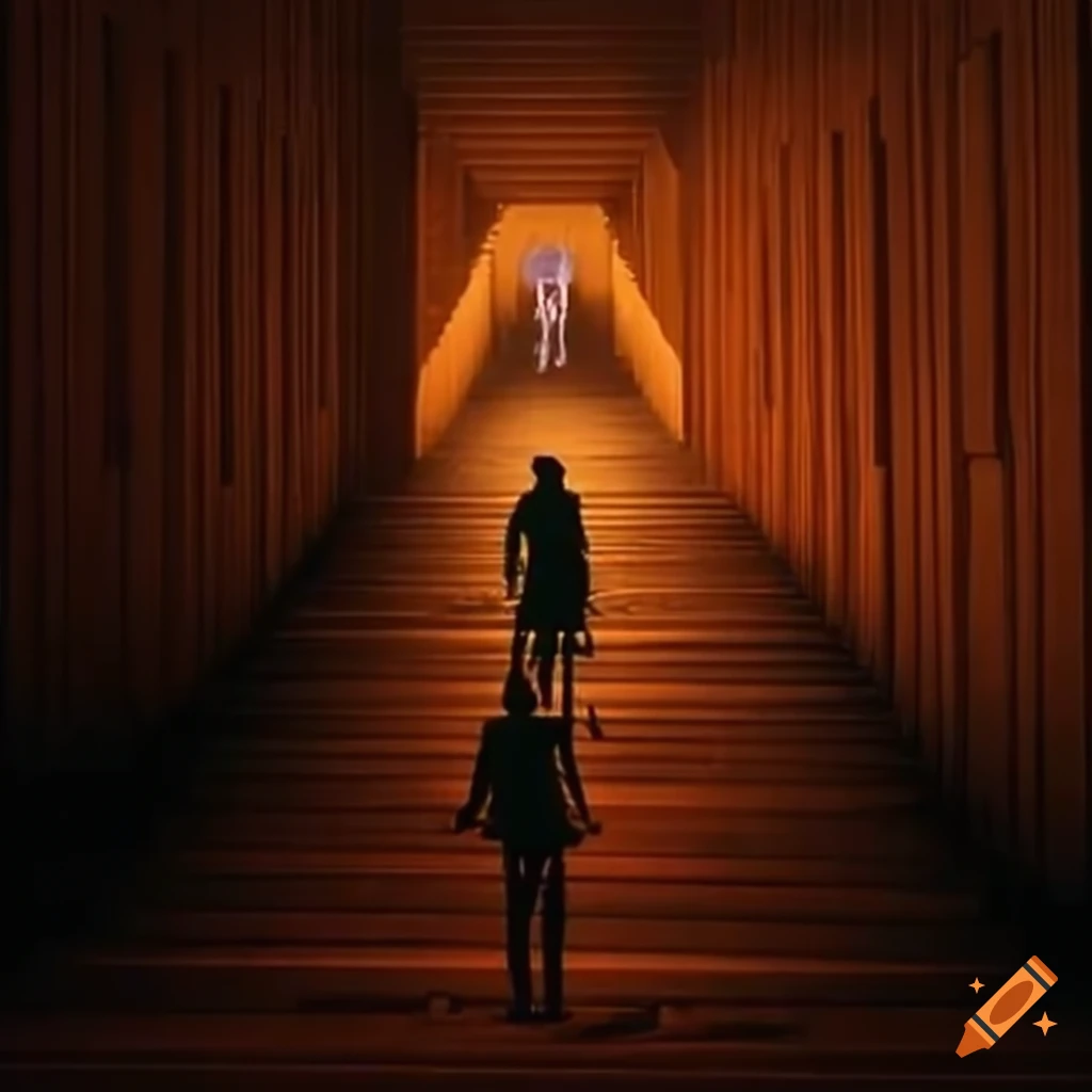 Three people escaping from a maze on Craiyon