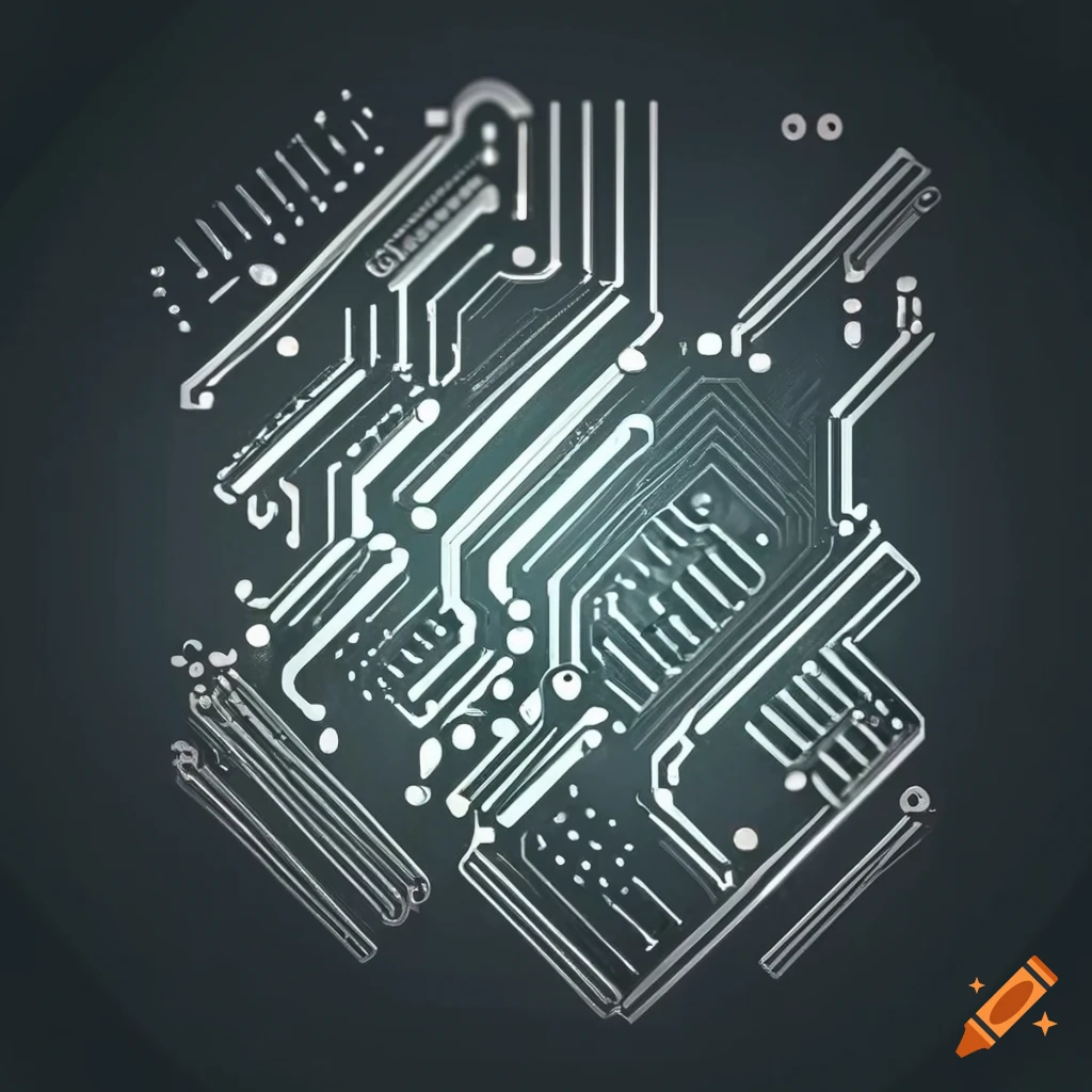 Engraved simple modern circuit board lines in greyscale on Craiyon