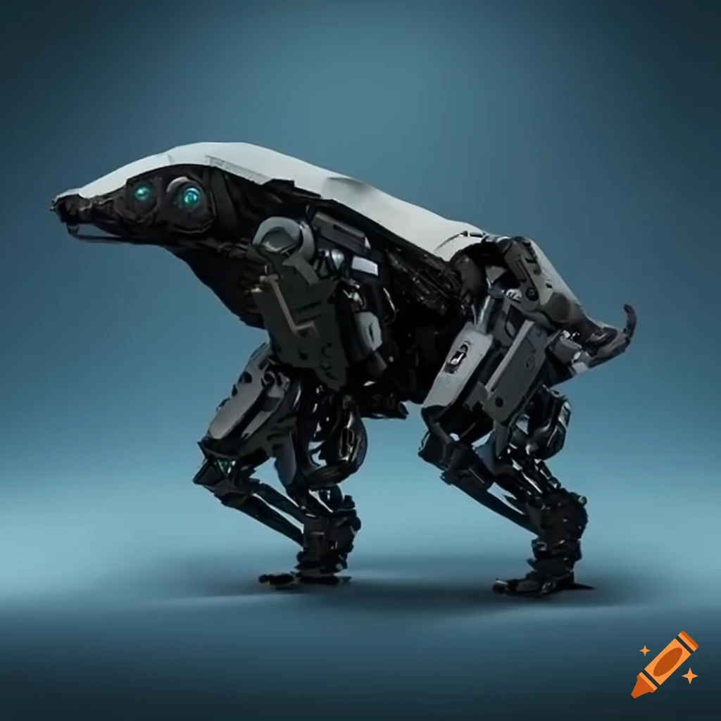 Intricately detailed robotic big badger prepared for battle on Craiyon