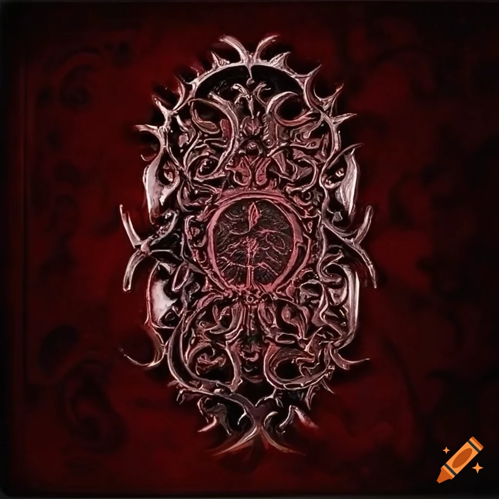 Gothic metal emblem with the name "Crimson Leaves" and hunter's moon ...