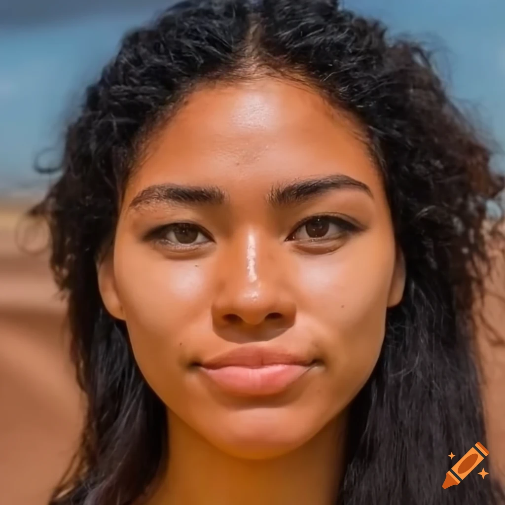 Portrait of a young Brazilian woman with hazel eyes and unique features ...