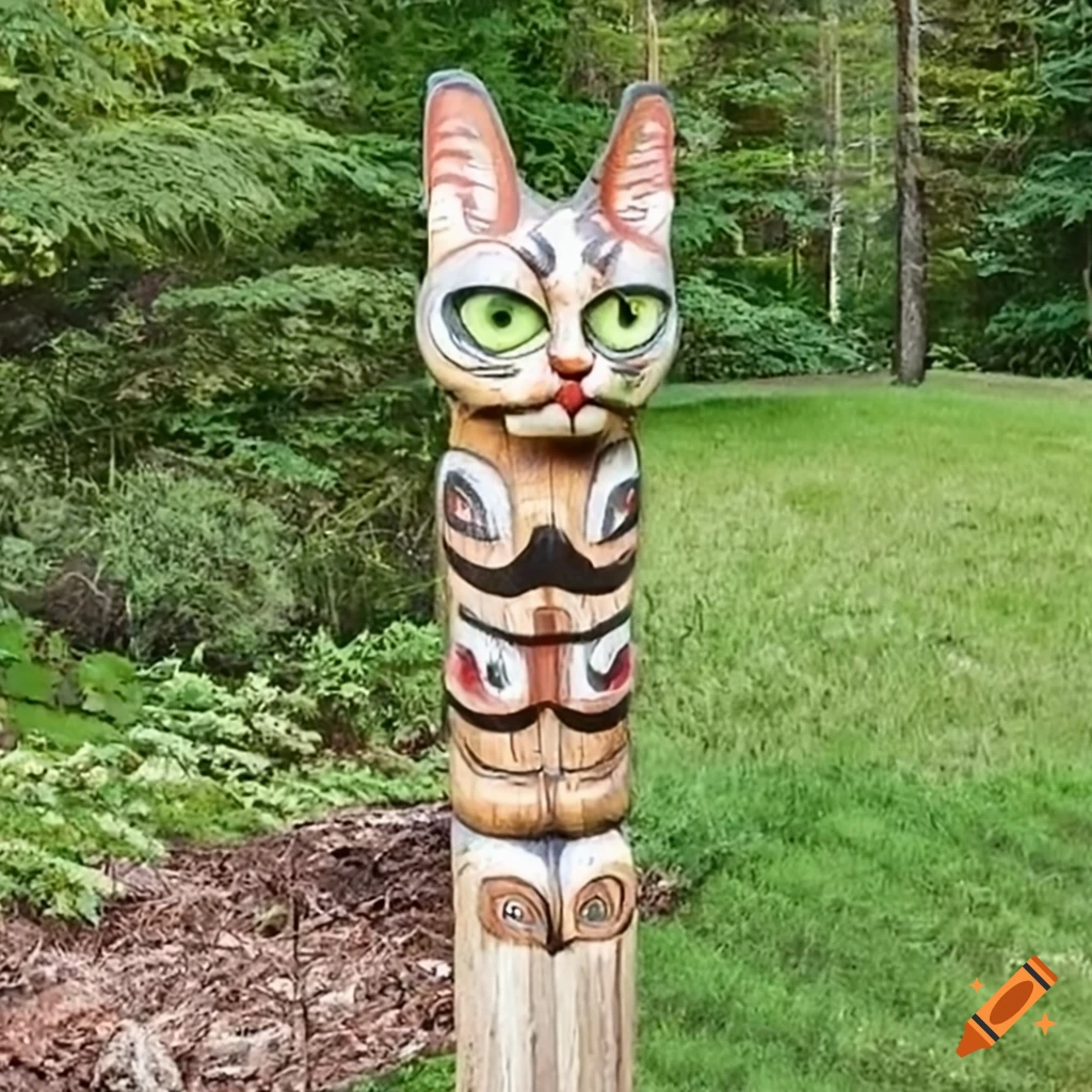 Unimpressed Cat head totem pole outdoors on Craiyon