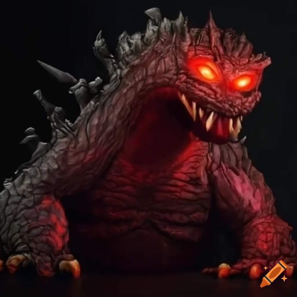 Captivating kaiju with vibrant red skin and sharp fangs on Craiyon