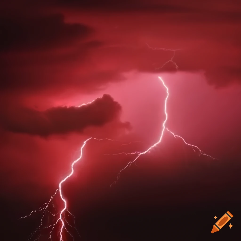 Crimson clouds with lightning on Craiyon