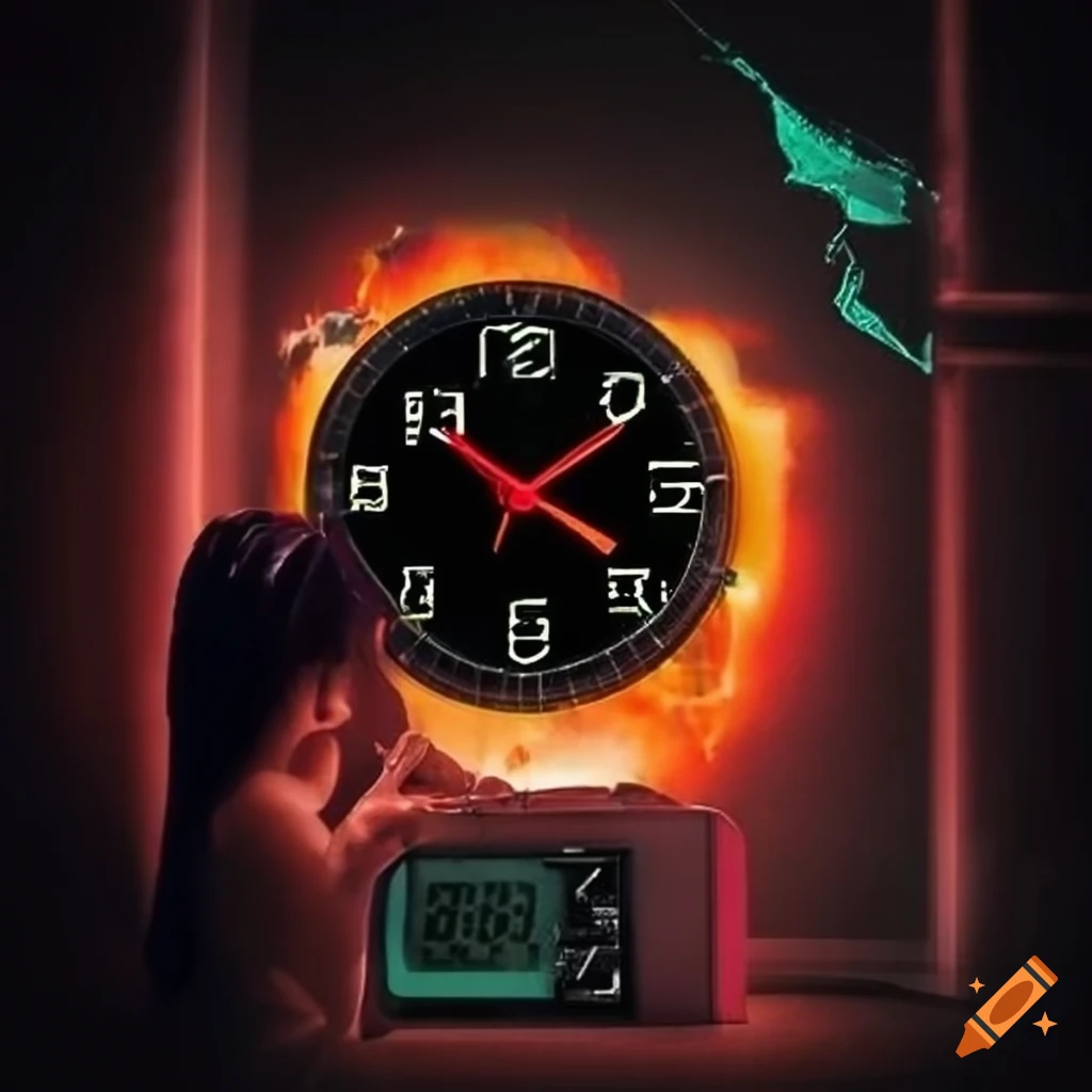 Broken smartphone screen with 6am digital clock for an album cover on ...