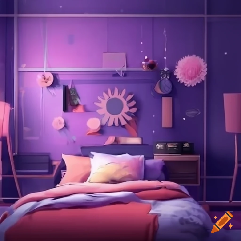 Cozy pastel bedroom decoration setup for a vtuber livestream on Craiyon