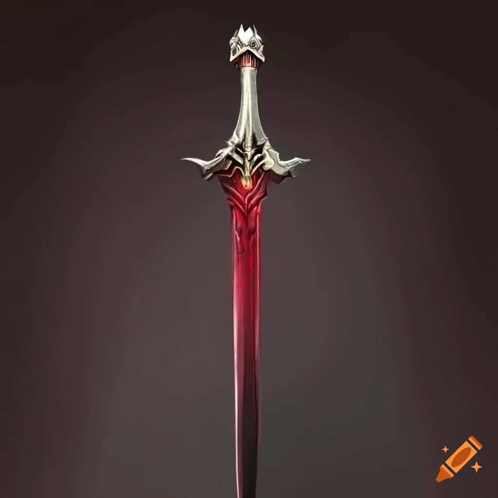 Ruby blade longsword with platinum bahamut heads hilt on Craiyon