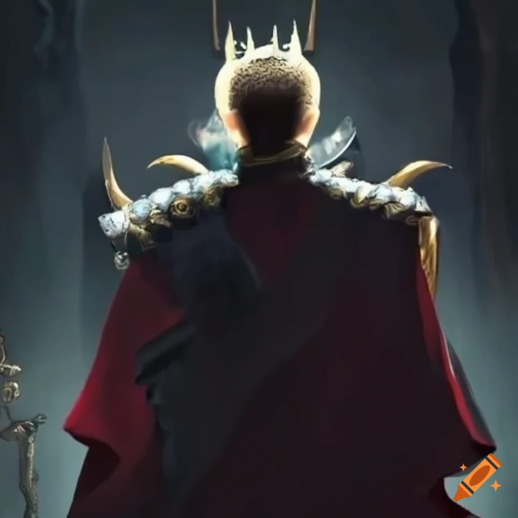King holding a knife behind his back in front of a crowd on Craiyon