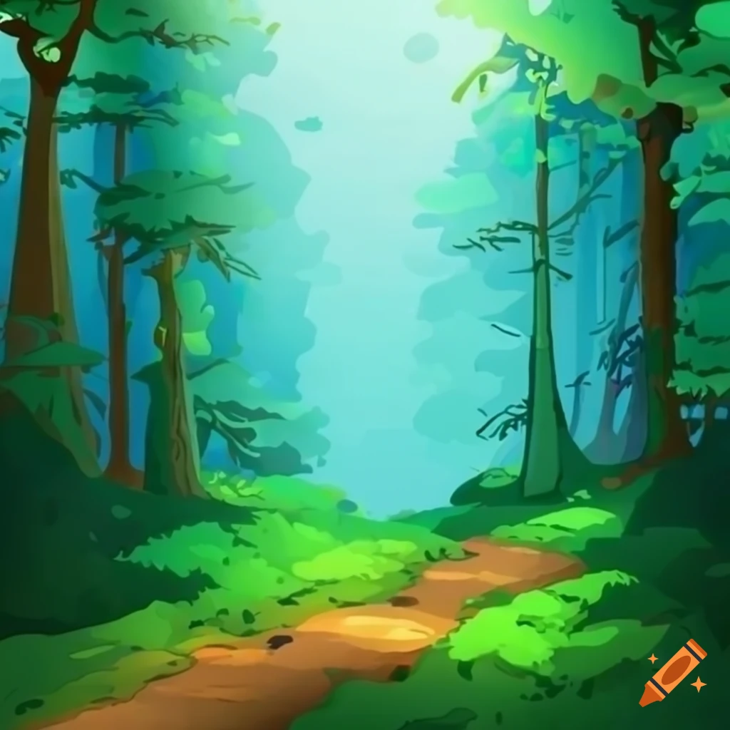 Cartoon forest with a path on Craiyon